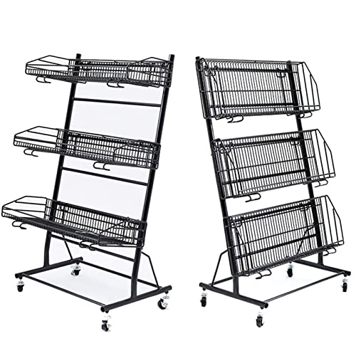 Adjustable 3-Tier Metal Wire Storage Shelf Display Rack with Wheels - Heavy Duty Organizer for Kitchen, Laundry, Bathroom, Pantry, Closet, Garage