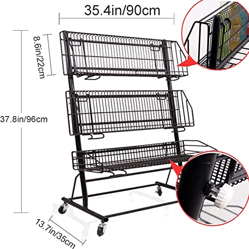 Adjustable 3-Tier Metal Wire Storage Shelf Display Rack with Wheels - Heavy Duty Organizer for Kitchen, Laundry, Bathroom, Pantry, Closet, Garage