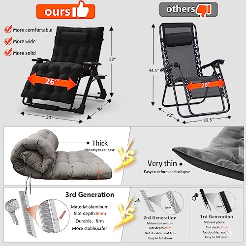 soliles Oversized XXL 30 in Zero Gravity Chair, Reclining Lounge Chair with Removable Cushion & Tray for Indoor and Outdoor, Ergonomic Patio Recliner Folding Reclining Chair