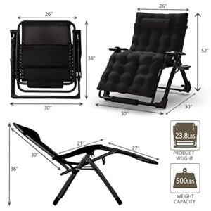 soliles Oversized XXL 30 in Zero Gravity Chair, Reclining Lounge Chair with Removable Cushion & Tray for Indoor and Outdoor, Ergonomic Patio Recliner Folding Reclining Chair