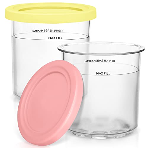 FIRJOY 16 oz. Containers | Extra Replacement Pints and Lids -Compatible with Ninja Creami NC301 NC300 NC299AMZ Series ONLY (2 Pack - Pink, Yellow)