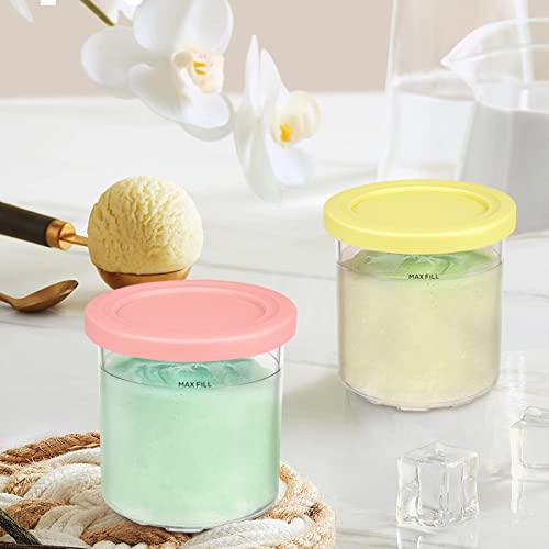 FIRJOY 16 oz. Containers | Extra Replacement Pints and Lids -Compatible with Ninja Creami NC301 NC300 NC299AMZ Series ONLY (2 Pack - Pink, Yellow)