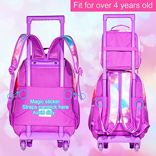 TXHVO 3PCS Rolling Backpack for Girls,Kids Unicorn Bookbag with Roller Wheels, Sequin Suitcase School Bag Set for Elementary Toddler