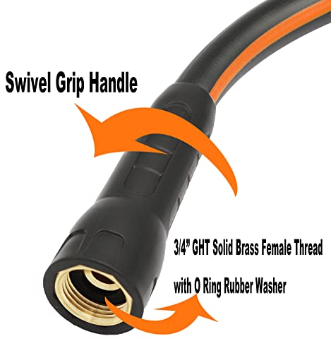 EADUTY Hybrid Lead In Garden Hose 5/8 IN. x 6 FT, Heavy Duty, Lightweight, Flexible with Swivel Grip Handle and Solid Brass Fittings, Gray+Orange