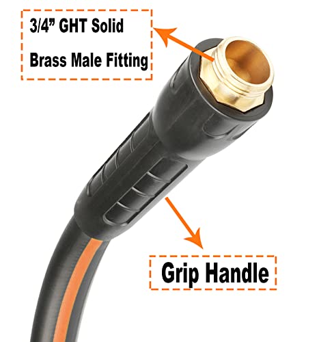 EADUTY Hybrid Lead In Garden Hose 5/8 IN. x 6 FT, Heavy Duty, Lightweight, Flexible with Swivel Grip Handle and Solid Brass Fittings, Gray+Orange