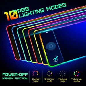 GIM 15W Wireless Charging RGB Gaming Mouse Pad, LED Mouse Pad 800x300x4MM, 10 Light Modes Extra Large Mousepad Non-Slip Rubber Base RGB Desk Mat for Gaming, MacBook, PC, Laptop, Desk