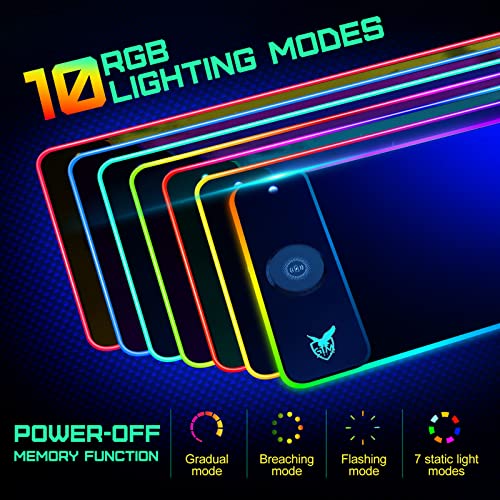 GIM 15W Wireless Charging RGB Gaming Mouse Pad, LED Mouse Pad 800x300x4MM, 10 Light Modes Extra Large Mousepad Non-Slip Rubber Base RGB Desk Mat for Gaming, MacBook, PC, Laptop, Desk