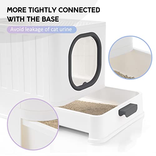 Foldable Cat Litter Box with Lid, Fully Enclosed Anti-Splashing Cat Kitty Litter Pan with Handle, Large Cat Potty Front Entry Top Exit, Drawer Type Cat Toilet Easy Clean with Fashion Cat Litter Scoop