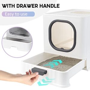 Foldable Cat Litter Box with Lid, Fully Enclosed Anti-Splashing Cat Kitty Litter Pan with Handle, Large Cat Potty Front Entry Top Exit, Drawer Type Cat Toilet Easy Clean with Fashion Cat Litter Scoop