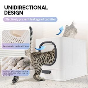 Foldable Cat Litter Box with Lid, Fully Enclosed Anti-Splashing Cat Kitty Litter Pan with Handle, Large Cat Potty Front Entry Top Exit, Drawer Type Cat Toilet Easy Clean with Fashion Cat Litter Scoop