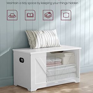 VASAGLE Storage Chest, Storage Trunk with 2 Safety Hinges, Storage Bench, Shoe Bench, Barn Style, 15.7 x 31.5 x 18.1 Inches, for Entryway, Bedroom, Living Room, White ULSB062T14