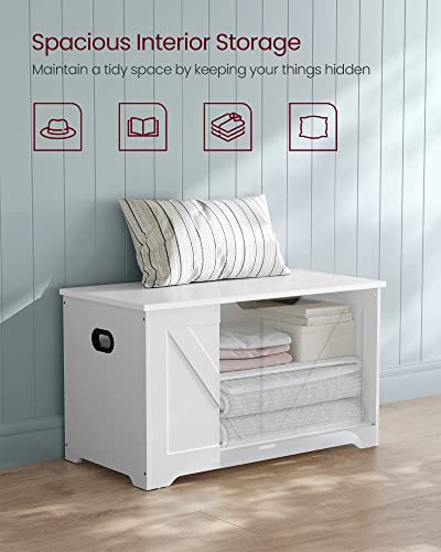 VASAGLE Storage Chest, Storage Trunk with 2 Safety Hinges, Storage Bench, Shoe Bench, Barn Style, 15.7 x 31.5 x 18.1 Inches, for Entryway, Bedroom, Living Room, White ULSB062T14