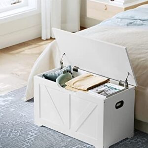 VASAGLE Storage Chest, Storage Trunk with 2 Safety Hinges, Storage Bench, Shoe Bench, Barn Style, 15.7 x 31.5 x 18.1 Inches, for Entryway, Bedroom, Living Room, White ULSB062T14