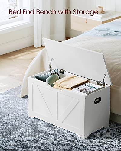 VASAGLE Storage Chest, Storage Trunk with 2 Safety Hinges, Storage Bench, Shoe Bench, Barn Style, 15.7 x 31.5 x 18.1 Inches, for Entryway, Bedroom, Living Room, White ULSB062T14