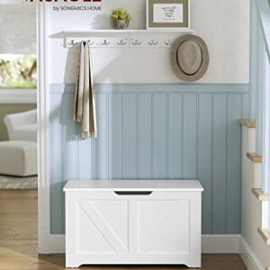 VASAGLE Storage Chest, Storage Trunk with 2 Safety Hinges, Storage Bench, Shoe Bench, Barn Style, 15.7 x 31.5 x 18.1 Inches, for Entryway, Bedroom, Living Room, White ULSB062T14