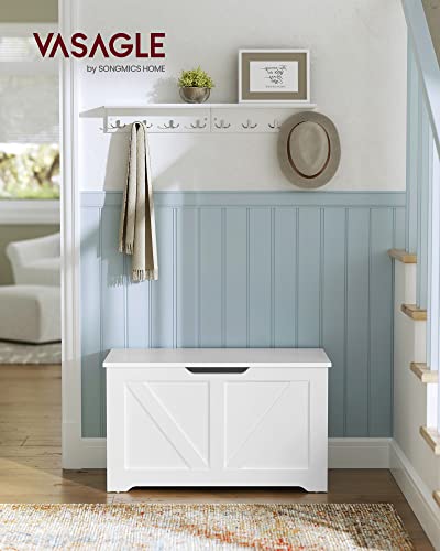 VASAGLE Storage Chest, Storage Trunk with 2 Safety Hinges, Storage Bench, Shoe Bench, Barn Style, 15.7 x 31.5 x 18.1 Inches, for Entryway, Bedroom, Living Room, White ULSB062T14