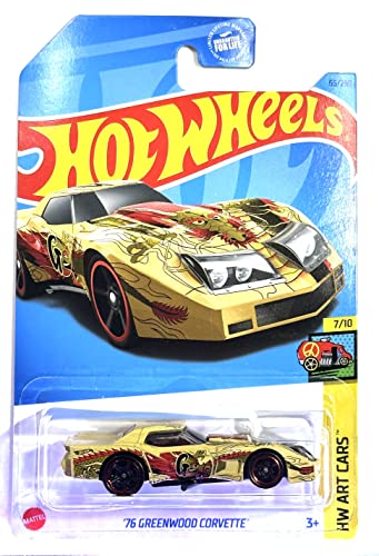 Hot Wheels - Greenwood Corvette - '76 - Yellow/Dragon - HW Art Cars 7/10-2023 - Mint/NrMint Ships Bubble Wrapped in a Sized Box