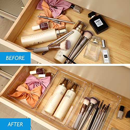 Fixwal 3 PCS Clear Drawer Organizer Set, 9 x 6 x 2 Plastic Rectangular Trays, Dresser Storage Bin Dividers for Cosmetics, Jewelry, Gadgets, Bathroom, Office, Bedroom.