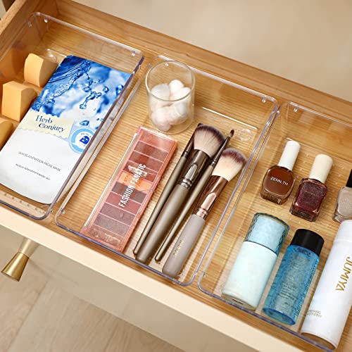 Fixwal 3 PCS Clear Drawer Organizer Set, 9 x 6 x 2 Plastic Rectangular Trays, Dresser Storage Bin Dividers for Cosmetics, Jewelry, Gadgets, Bathroom, Office, Bedroom.