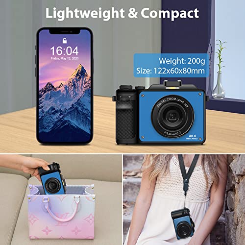 Point and Shoot Digital Cameras 48MP Digital Cameras for Photography 4K Vlogging Camera Autofocus 18X Zoom Photography Camera with 32GB Card, Dual Cameras, 2 Batteries Vlogging Camera for YouTube