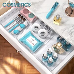 9 Pack Large Clear Plastic Drawer Organizers Set, Desk drwer organizers Bathroom Organizer Vanity Trays Dividers, Non Slip Storage Bins Organizers Divider Container for Dresser Makeup Kitchen Office