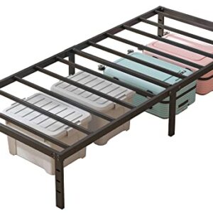 HOBINCHE 14 Inch Metal Twin Bed Frame No Box Spring Needed - Easy Assembly Heavy Duty Noise Free Narrow Bedframes - Single Black Basic Anti Squeak Steel Slats Platform with Storage