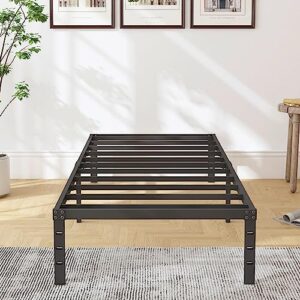 HOBINCHE 14 Inch Metal Twin Bed Frame No Box Spring Needed - Easy Assembly Heavy Duty Noise Free Narrow Bedframes - Single Black Basic Anti Squeak Steel Slats Platform with Storage