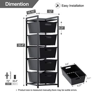 GangMei New 5 Drawers Storage Cart, Metal Removable Drawer Organizer Rack for Home Office Kitchen Hallway, Entryway, Closets (Black)…