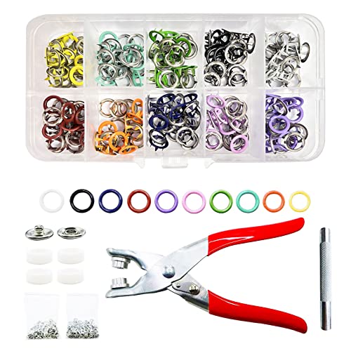 Metal Snaps Button for Sewing, Colored Open Prong Snap Button Kit, DIY Snap Button Kit with Fasteners Pliers Press Tool Set for Barbie Clothing Bag, Sewing Crafting Supplies (10 Colors)