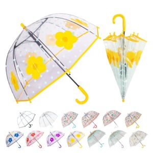 llanxiry umbrella kids clear bubble auto open umbrellas for rain children's safe transparent dome waterproof stick lightweight umbrella for boys girls (flower-yellow)