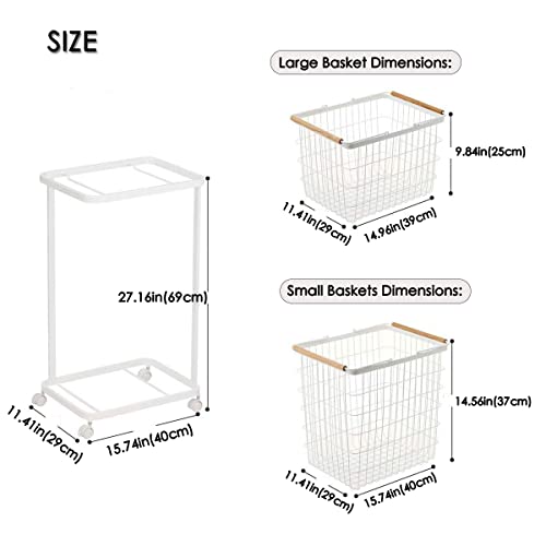 usego 2 Tier Laundry Basket with Rolling Lockable Wheels Wire Metal Sorter Storage Trolley Shelf Basket Durable Metal Sorter Clothes Storage Trolley Shelf with Removable Hamper for Organizing Clothes