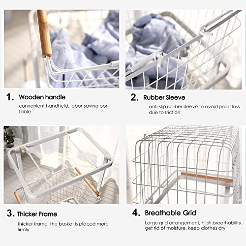 usego 2 Tier Laundry Basket with Rolling Lockable Wheels Wire Metal Sorter Storage Trolley Shelf Basket Durable Metal Sorter Clothes Storage Trolley Shelf with Removable Hamper for Organizing Clothes