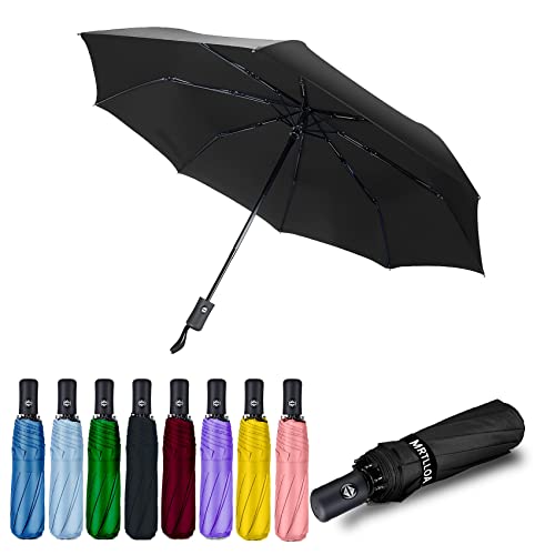 MRTLLOA 42 Inch Compact Windproof Travel Umbrella for Rain, Lightweight, Portable, Automatic, Strong, Waterproof Folding Small Umbrellas for Women & Teenagers(Black)