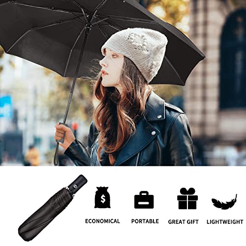 MRTLLOA 42 Inch Compact Windproof Travel Umbrella for Rain, Lightweight, Portable, Automatic, Strong, Waterproof Folding Small Umbrellas for Women & Teenagers(Black)