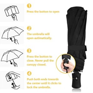 MRTLLOA 42 Inch Compact Windproof Travel Umbrella for Rain, Lightweight, Portable, Automatic, Strong, Waterproof Folding Small Umbrellas for Women & Teenagers(Black)