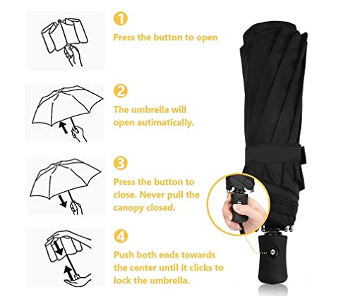 MRTLLOA 42 Inch Compact Windproof Travel Umbrella for Rain, Lightweight, Portable, Automatic, Strong, Waterproof Folding Small Umbrellas for Women & Teenagers(Black)