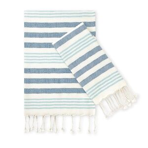 folkulture hand towels for bathroom, set of 2 decorative hand towels with hanging loop, 100% cotton turkish hand towels set or boho hand towels for kitchen 16" x 30" inches (fiji - aqua)