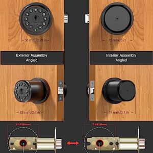 HOLOMARQ Fingerprint Door Knob Lock with Keypad Biometric Door Knob,Combination Door Knob, Smart Door Knob, 4 AA Batteries, for Bedroom Office Interior Door Sequra H2 Matte Black