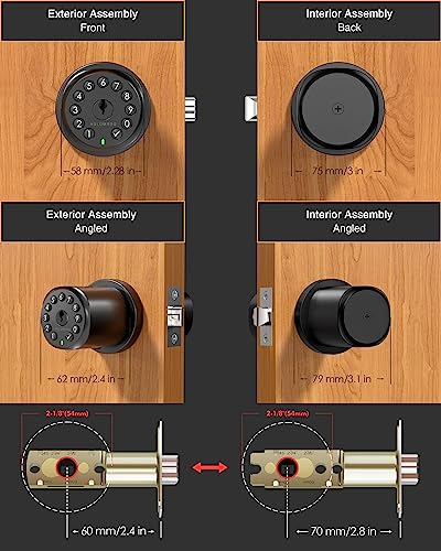 HOLOMARQ Fingerprint Door Knob Lock with Keypad Biometric Door Knob,Combination Door Knob, Smart Door Knob, 4 AA Batteries, for Bedroom Office Interior Door Sequra H2 Matte Black