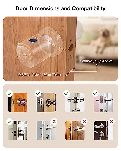 HOLOMARQ Fingerprint Door Knob Lock with Keypad Biometric Door Knob,Combination Door Knob, Smart Door Knob, 4 AA Batteries, for Bedroom Office Interior Door Sequra H2 Matte Black