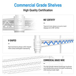 6 Tier NSF Metal Shelf Wire Shelving Unit, 6000lbs Capacity Heavy Duty Adjustable Storage Rack with Wheels & Shelf Liners for Commercial Grade Utility Steel Storage Rack, 82"H x 48"L x 18"D - White