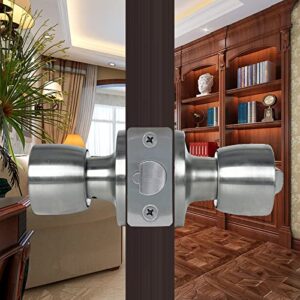 DSJJBLL Satin Nickel Door Knob with Lock and Key Round Ball Lock Interior/Exterior Door Knob for Bedroom Or Bathroom