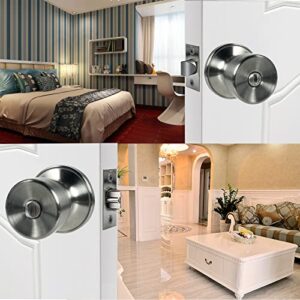 DSJJBLL Satin Nickel Door Knob with Lock and Key Round Ball Lock Interior/Exterior Door Knob for Bedroom Or Bathroom