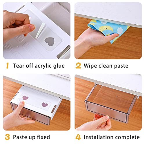 2pcs Under Desk Drawer, Under Cabinet Drawers Slide Out Self-Adhesive Hidden Medium Pencil Box Under Table Storage Organizer For Office Home Kitchen Closet Desk Stationery (8.3*6.9*2.5in)