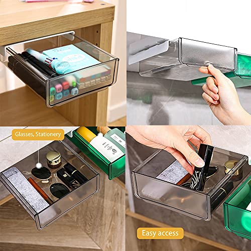 2pcs Under Desk Drawer, Under Cabinet Drawers Slide Out Self-Adhesive Hidden Medium Pencil Box Under Table Storage Organizer For Office Home Kitchen Closet Desk Stationery (8.3*6.9*2.5in)