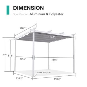 Patiorama 10’ x 10’ Outdoor Retractable Pergola with Sun Shade Canopy, White Patio Aluminum Shelter Grape Trellis, Patio Gazebo Pergola, Large Pavillion Grill for Garden Porch Yard BBQ (Gray)