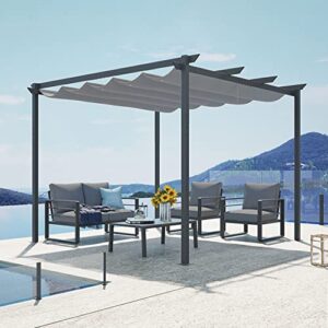 patiorama 10’ x 10’ outdoor retractable pergola with sun shade canopy, dark gray patio aluminum shelter grape trellis, patio gazebo pergola, large pavillion grill for garden porch yard bbq (gray)