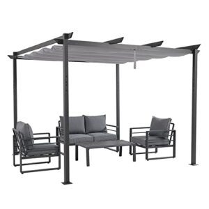 Patiorama 10’ x 10’ Outdoor Retractable Pergola with Sun Shade Canopy, Dark Gray Patio Aluminum Shelter Grape Trellis, Patio Gazebo Pergola, Large Pavillion Grill for Garden Porch Yard BBQ (Gray)