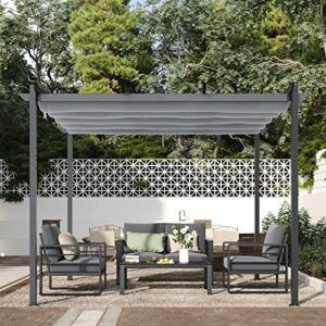 Patiorama 10’ x 10’ Outdoor Retractable Pergola with Sun Shade Canopy, Dark Gray Patio Aluminum Shelter Grape Trellis, Patio Gazebo Pergola, Large Pavillion Grill for Garden Porch Yard BBQ (Gray)