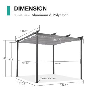 Patiorama 10’ x 10’ Outdoor Retractable Pergola with Sun Shade Canopy, Dark Gray Patio Aluminum Shelter Grape Trellis, Patio Gazebo Pergola, Large Pavillion Grill for Garden Porch Yard BBQ (Gray)